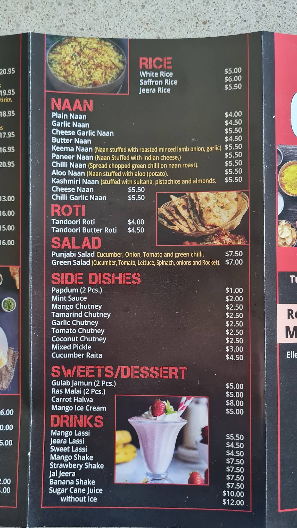 Menu at Royal Tarka Indian Restaurant, Ellenbrook