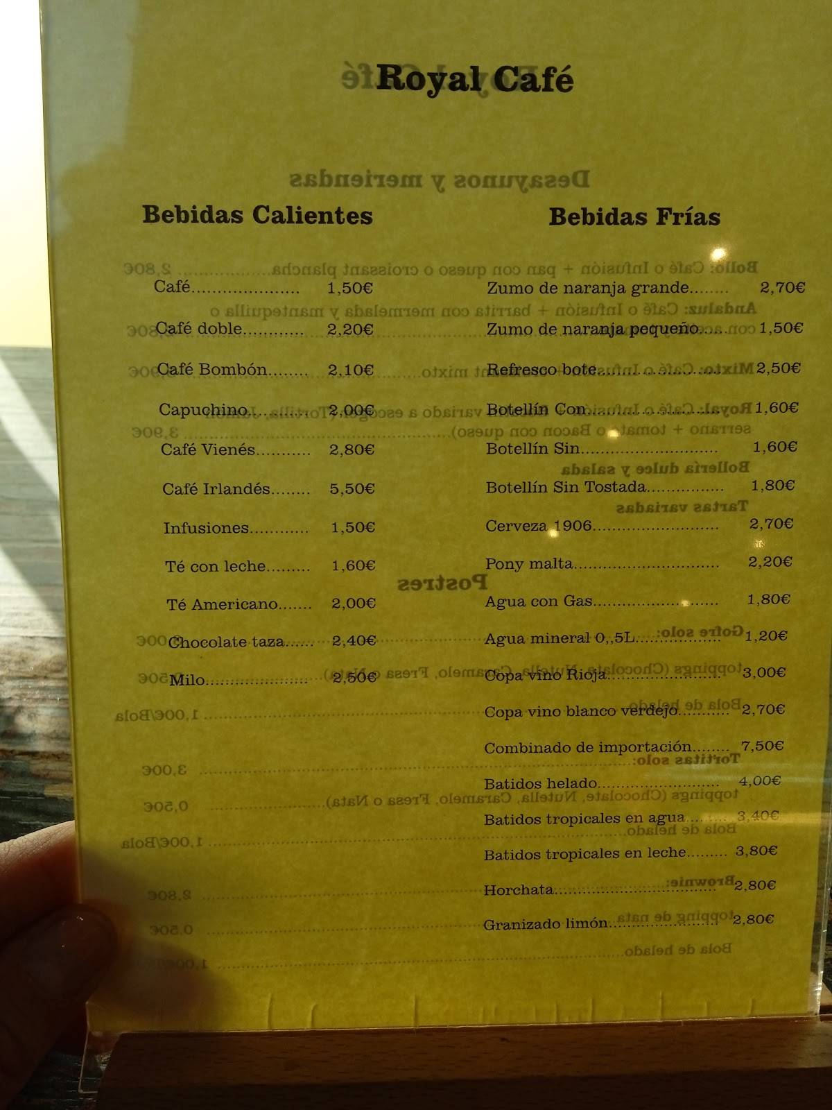 Carta de Royal cafe, Villanueva del Pardillo