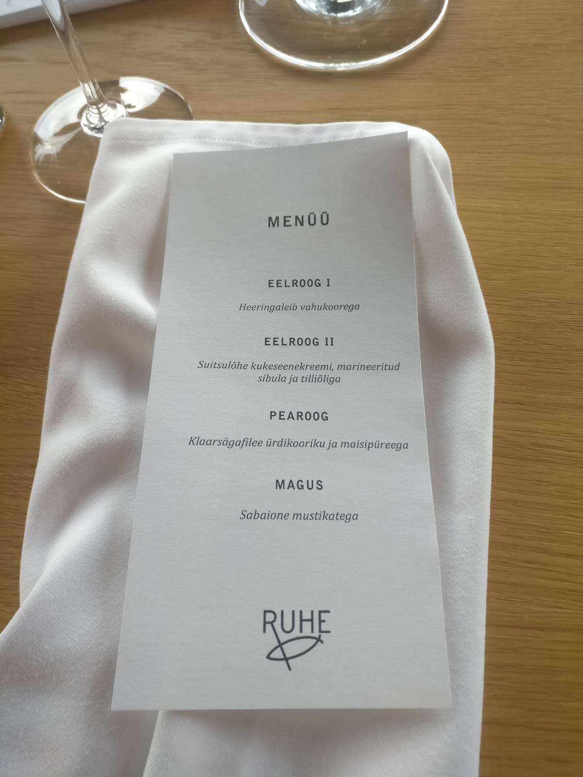 Menu at Ruhe Restaurant, Neeme