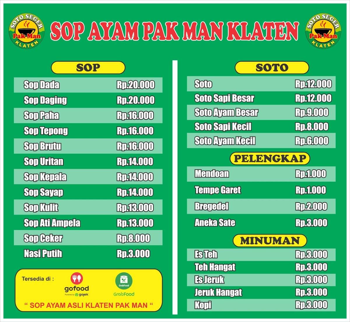 Menu at Rumah Makan Mulia Minang restaurant, Bojong