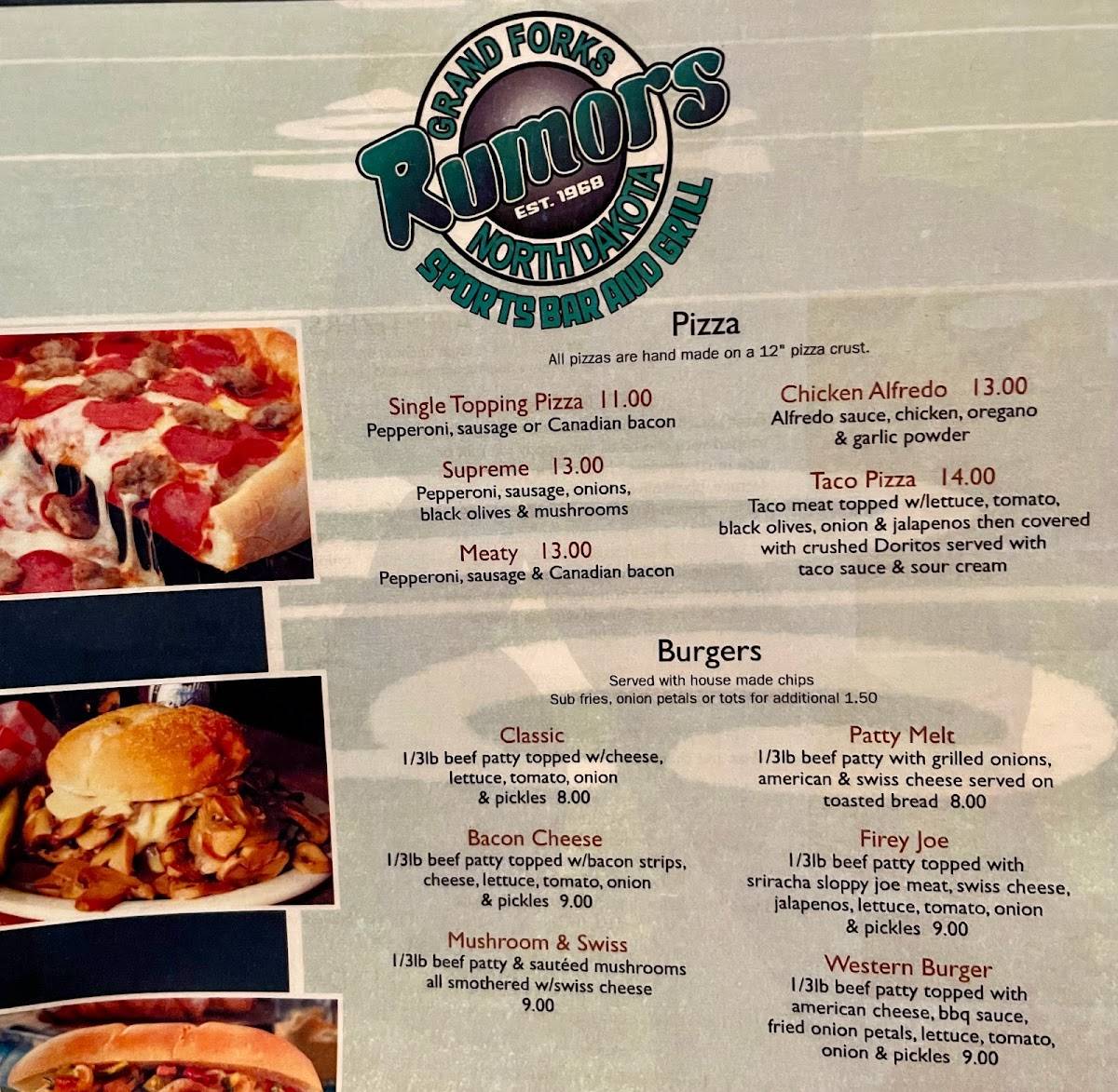 Menu at Rumors Sports Bar, Grill & Casino, Grand Forks