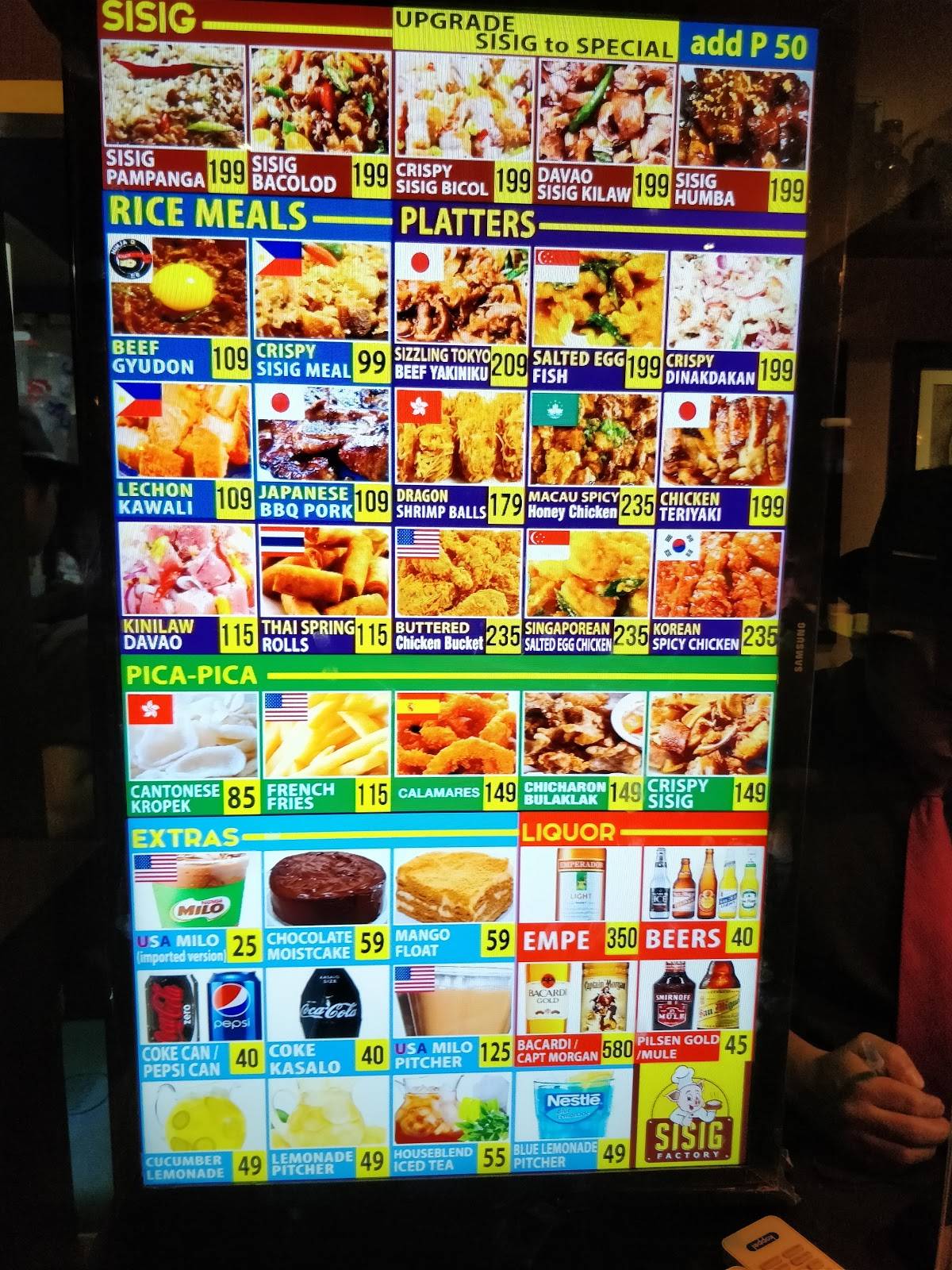 Menu at SISIG FACTORY restaurant, Davao City
