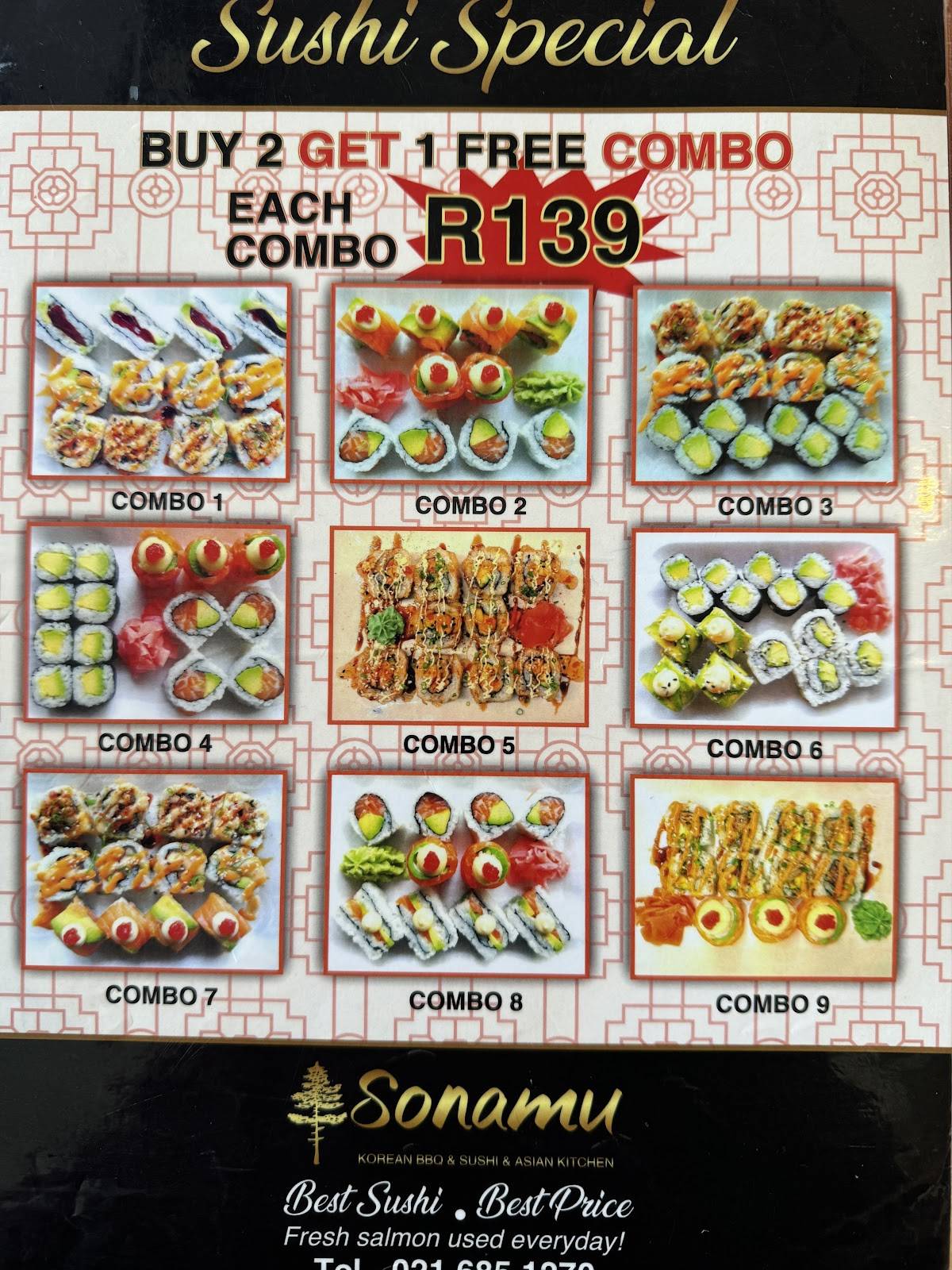 Menu at SONAMU restaurant, Cape Town