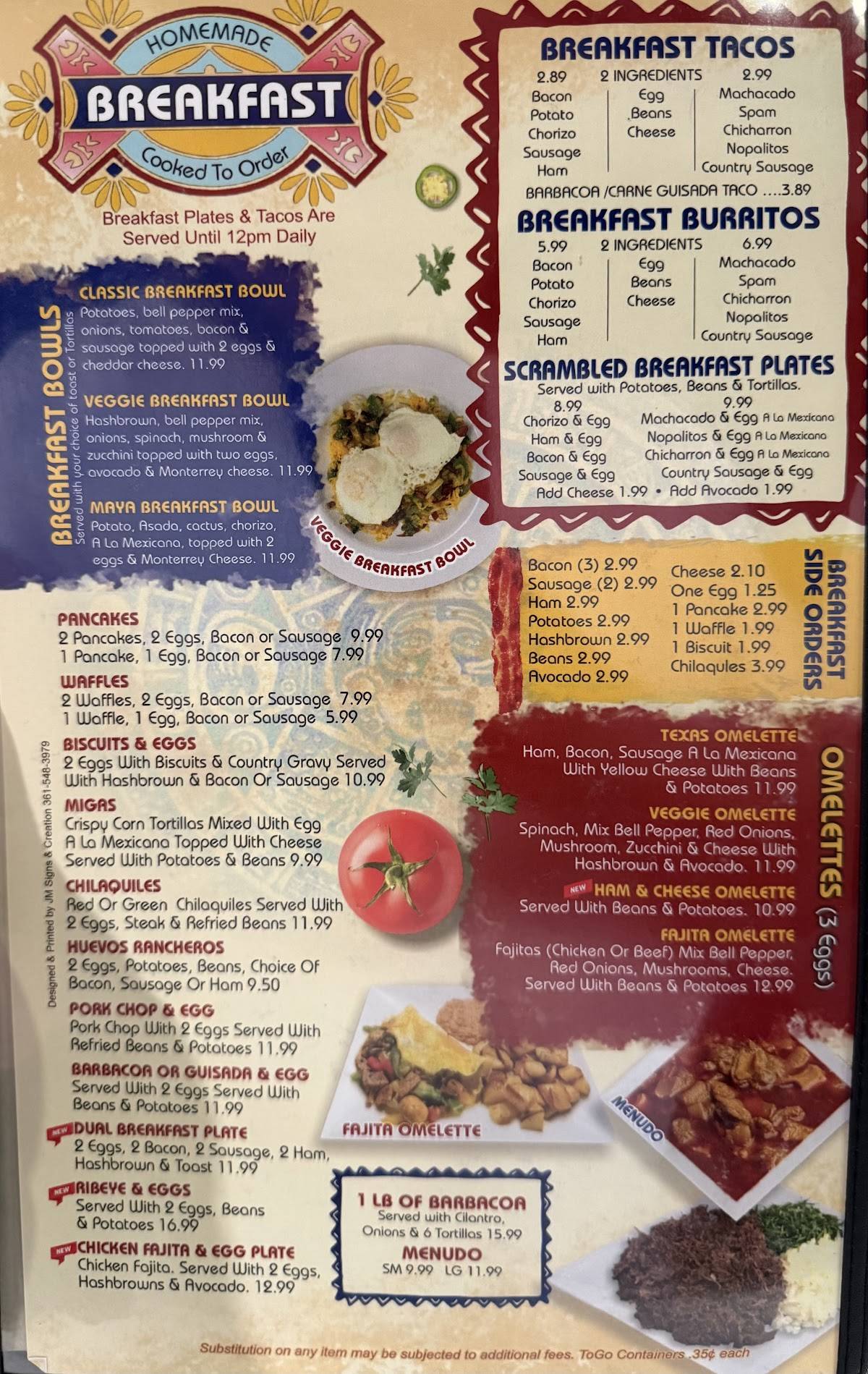Menu at Sabor Maya Mexican Cuisine restaurant, Portland, 202 Lang Rd