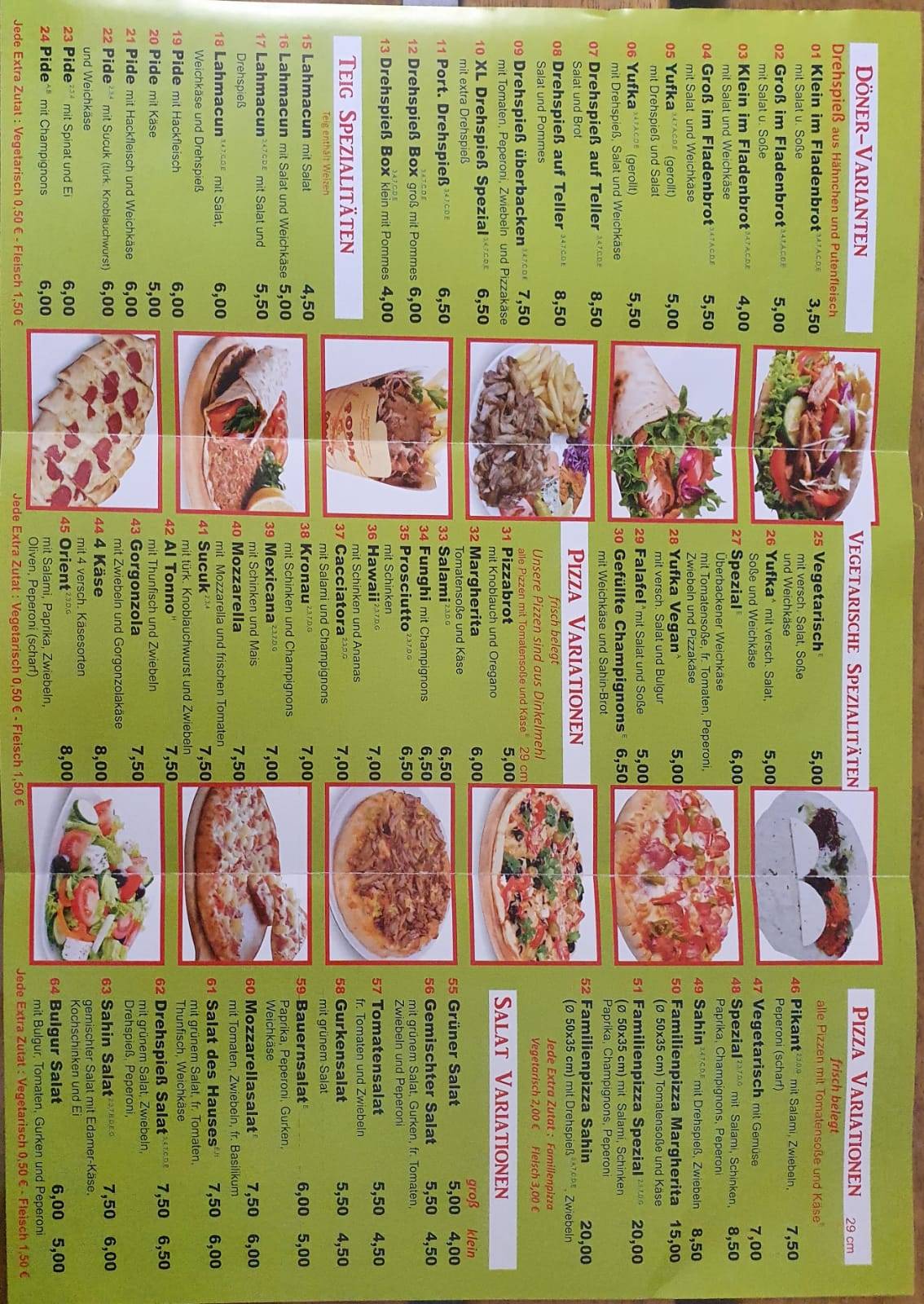 Speisekarte von Sahin Döner(1997Fam.betrieb) restaurant, Kronau
