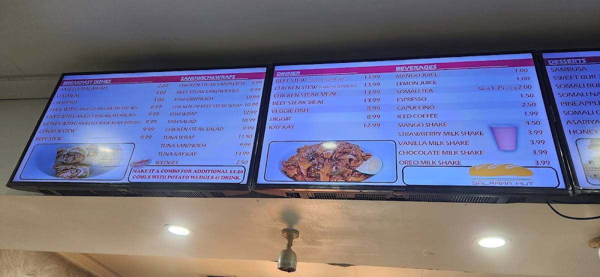 Menu at Salaama Hut restaurant, Toronto