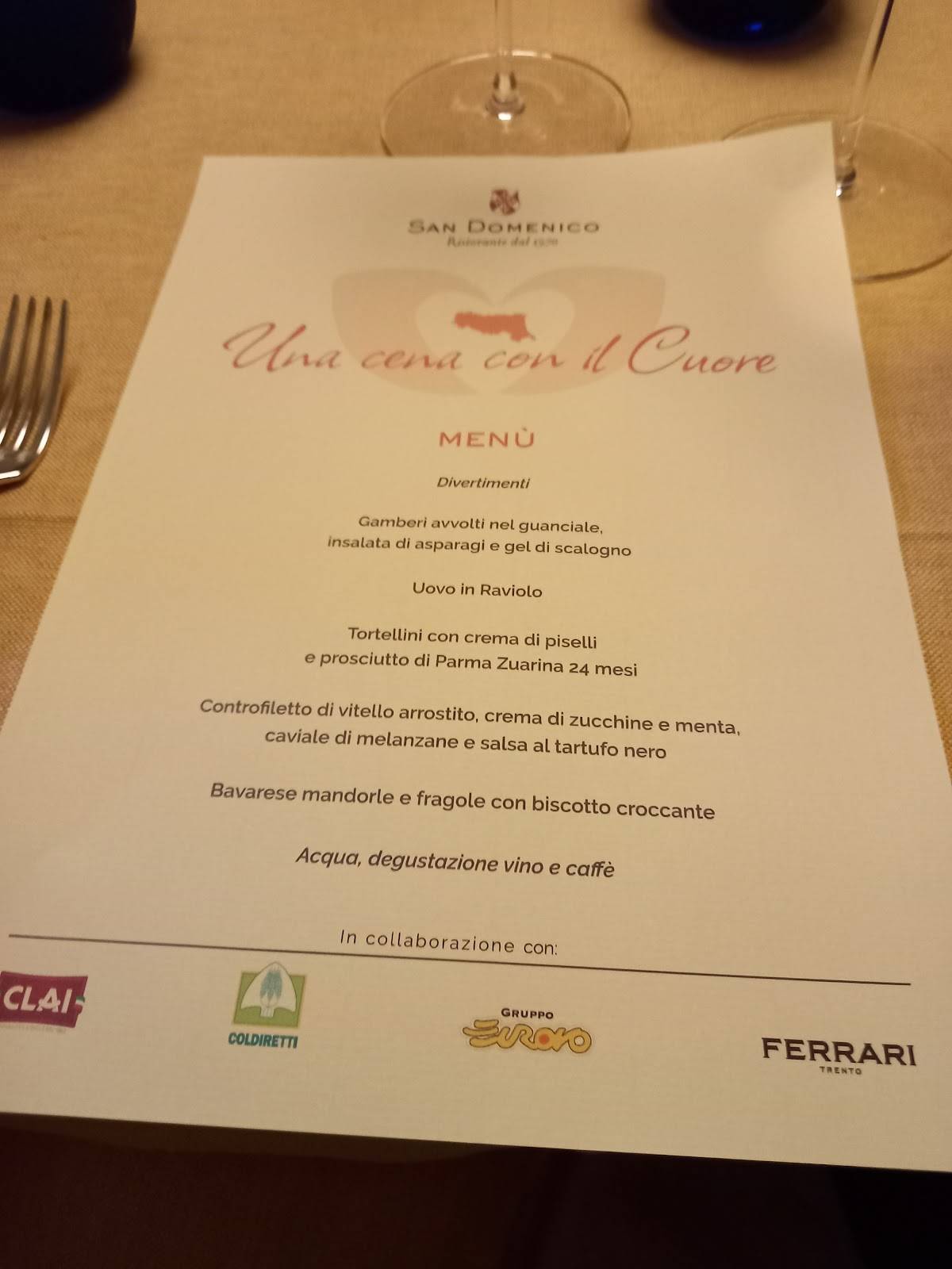 Menu da San Domenico ristorante, Imola, Via Gaspare Sacchi