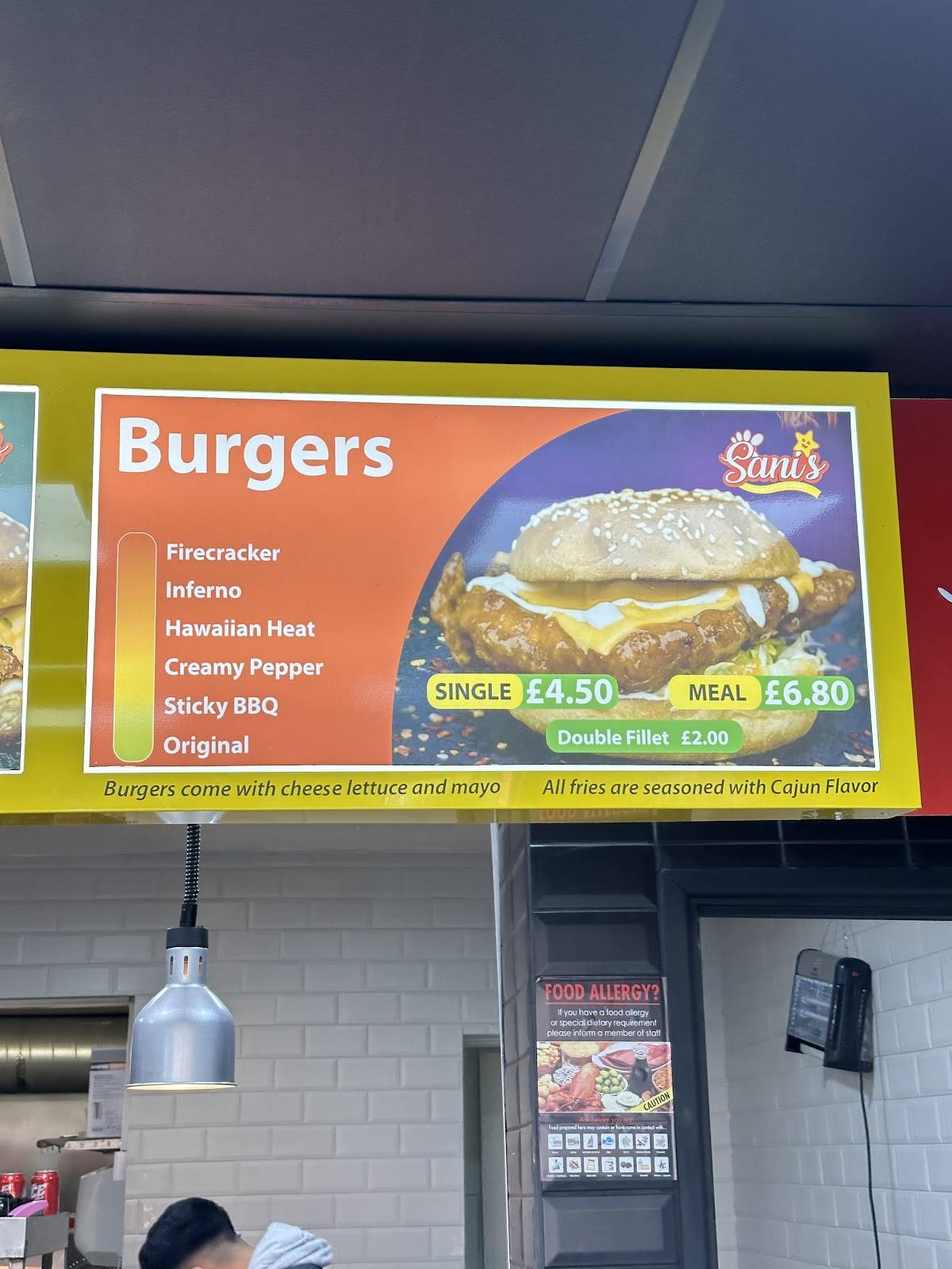 Menu at Sani’s chicken restaurant, Birmingham