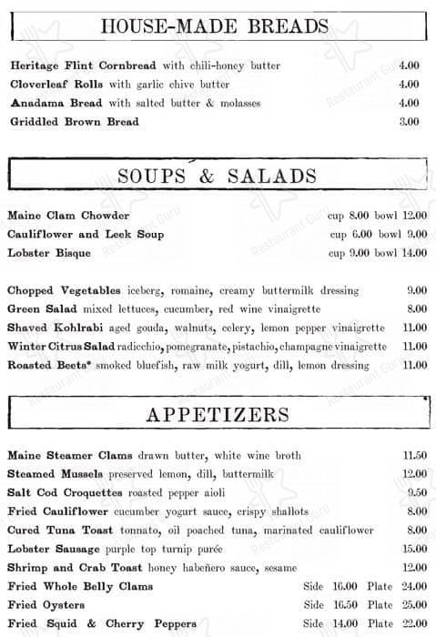 Menu at Scales restaurant, Portland, 68 Commercial St