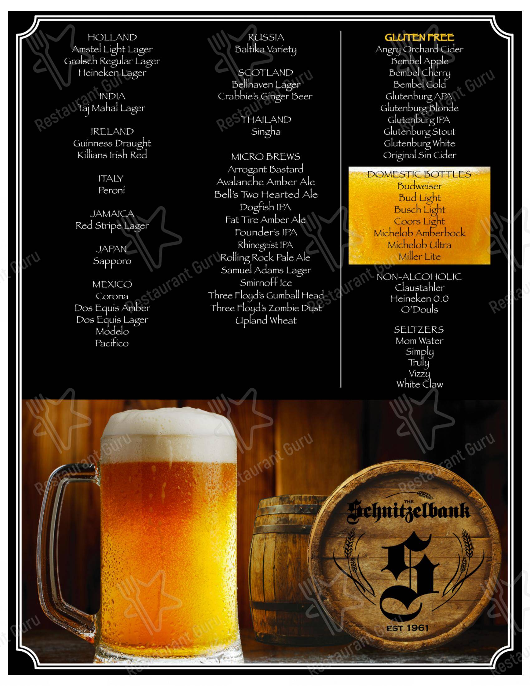 Menu at Schnitzelbank restaurant, Jasper