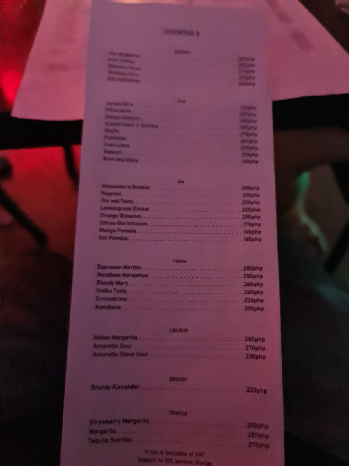 Menu at Seltsam restaurant, Makati