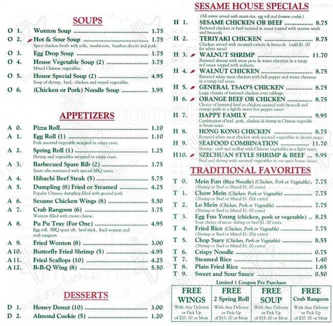Menu at Sesame House restaurant, Arlington, W Green Oaks Blvd