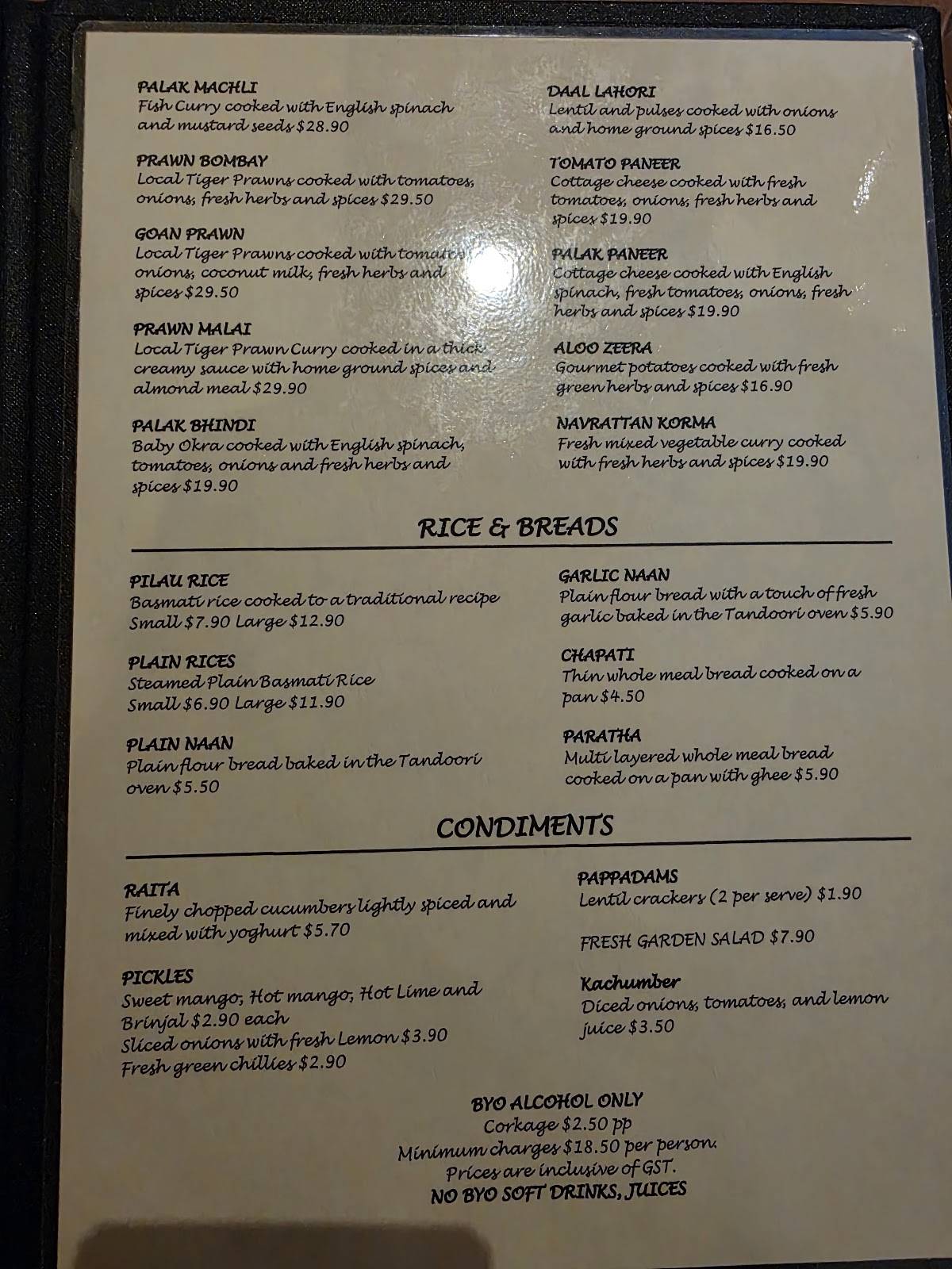 Menu at Shehnai Tandoori Indian Restaurant, Currambine, 1244 Marmion Ave