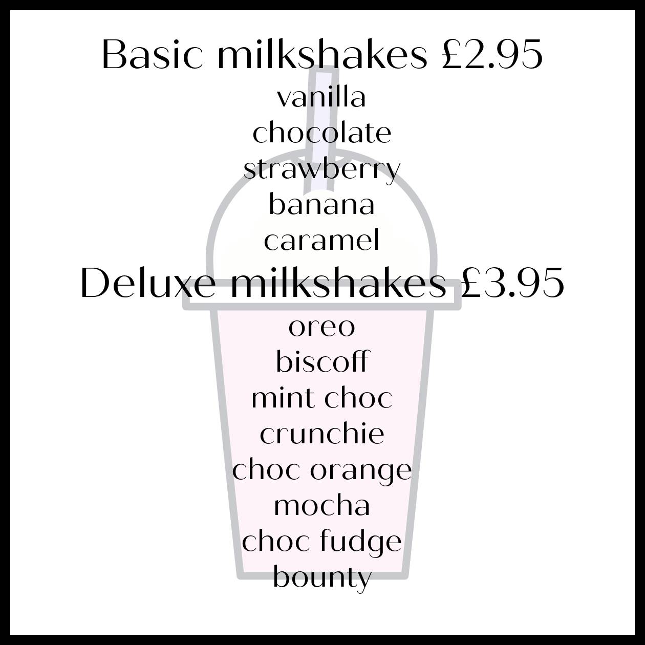 Menu at Sheila’s Cafe, Horley