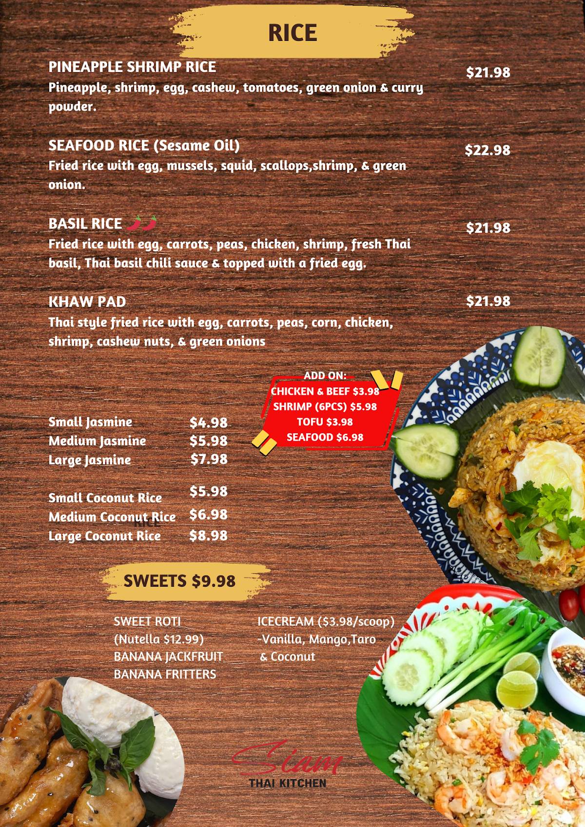 Menu at Siam Thai Kitchen (St. Albert Trail) restaurant, Edmonton