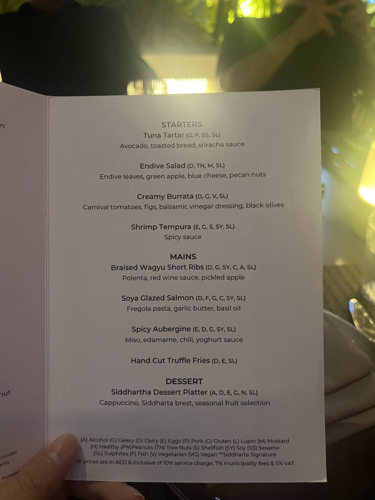 Menu at Siddharta Lounge by Buddha-Bar, Dubai