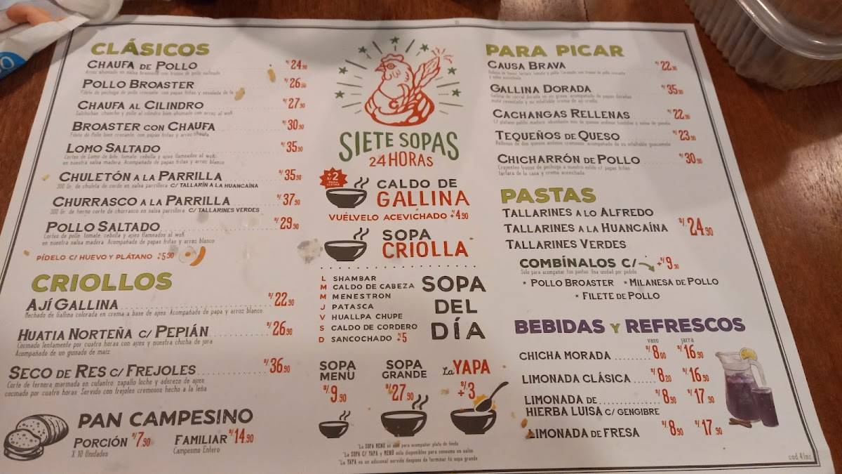 Carta del restaurante Siete Sopas Lince, Lince, Av. Arequipa 2394