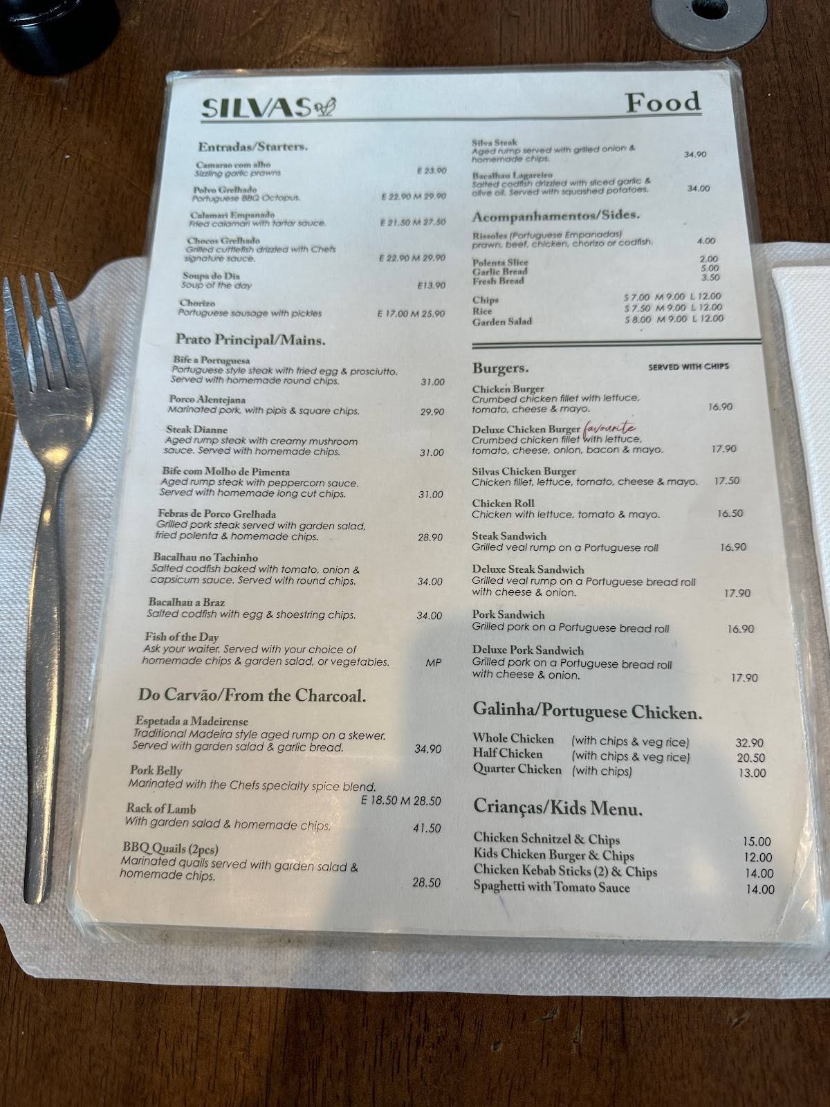 Menu at Silvas Restaurant, Petersham