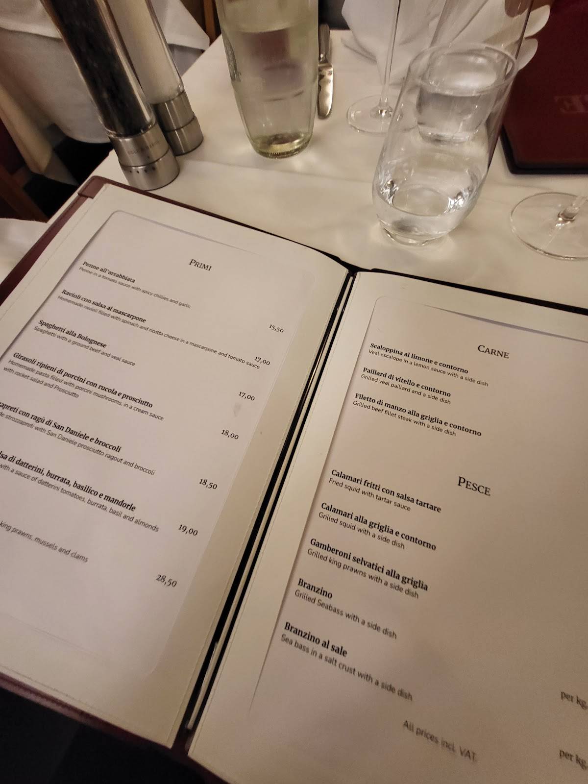 Menu at Restaurant Sole, Vienna
