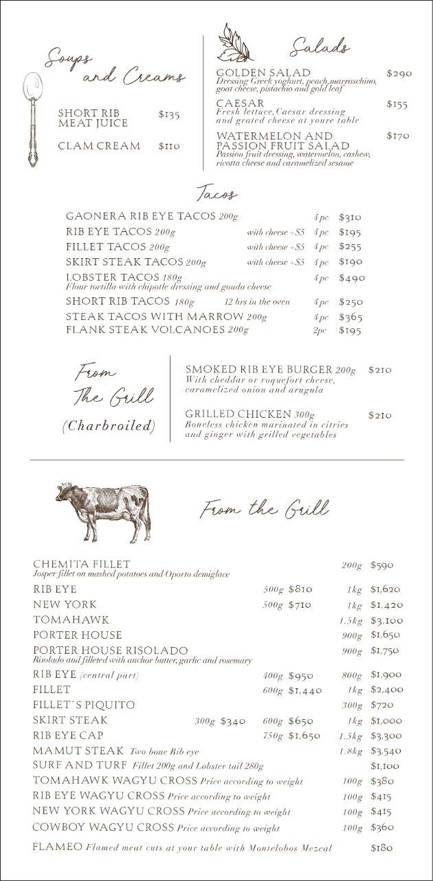 Menu at Sollano 18 restaurant, San Miguel de Allende