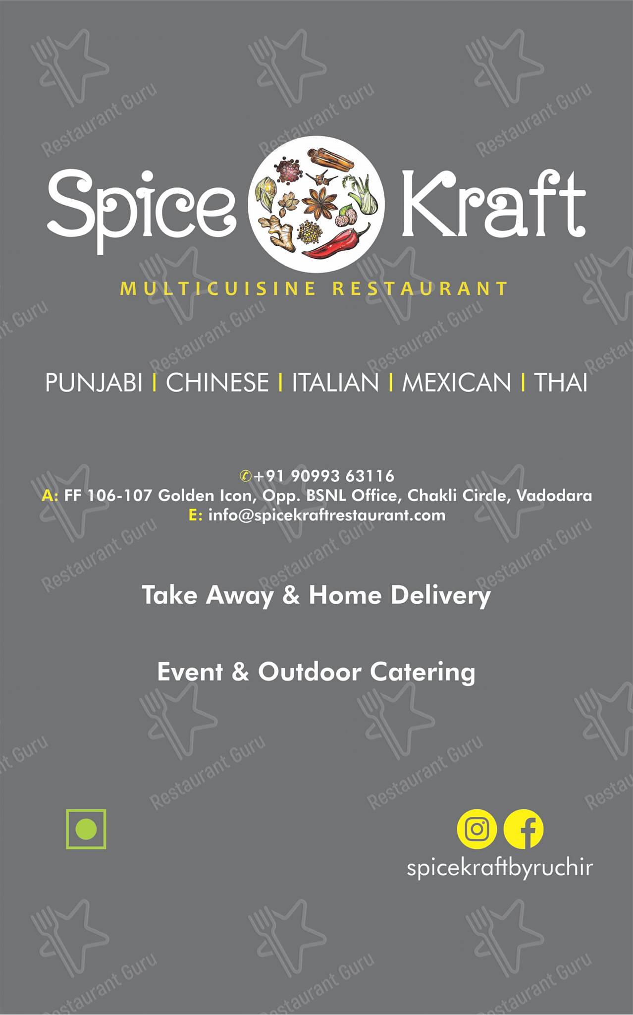 Menu at Spice Kraft Restaurant, Vadodara