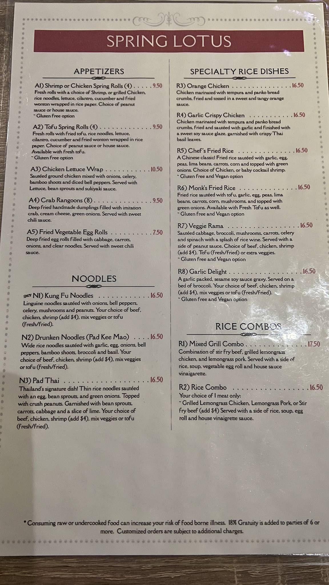 Menu at Spring Lotus Restaurant, Wenatchee