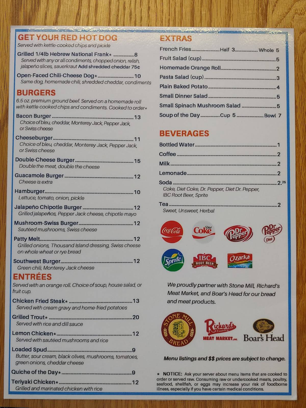 Menu at Spring Street Grill & Catering restaurant, Springdale