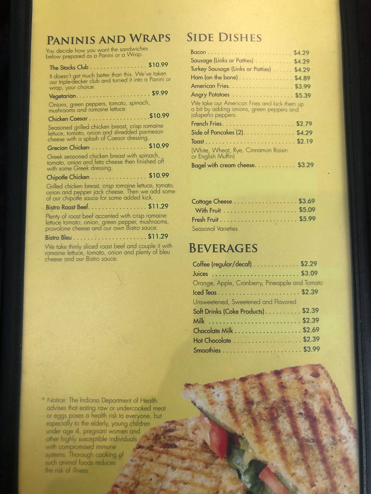 Menu at Stacks Pancake House & Restaurant, Elkhart