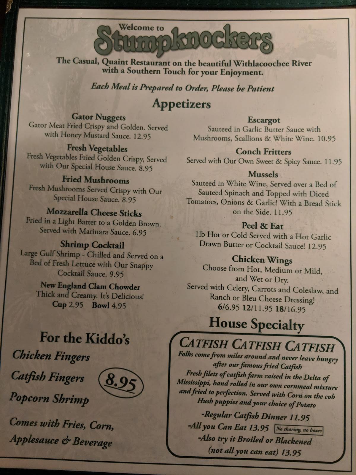 Menu at Stumpknockers Restaurants, Inverness
