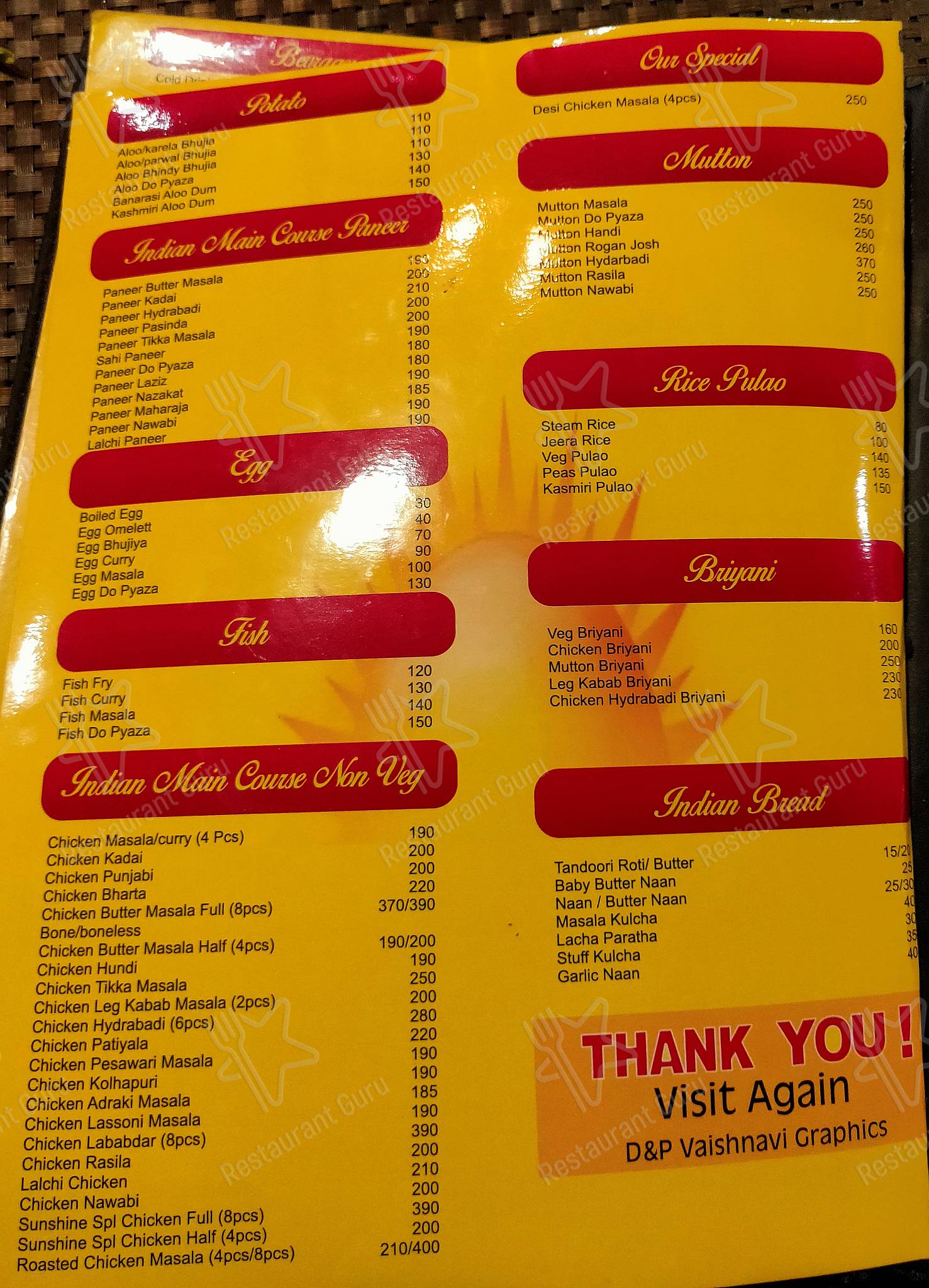 Menu at SunShine Restaurant, Dobrosai