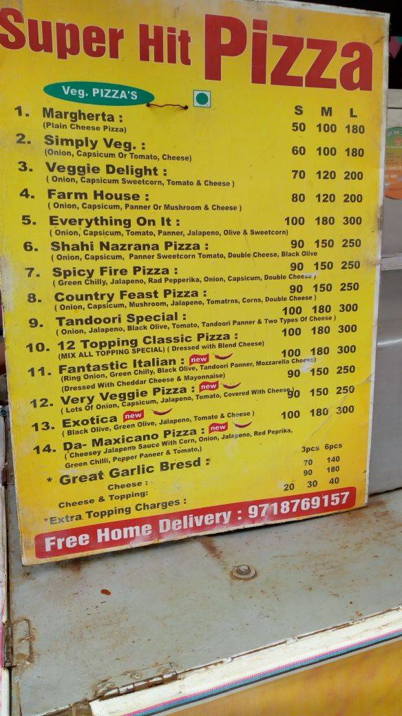 Menu at Super Hit Pizza, New Delhi
