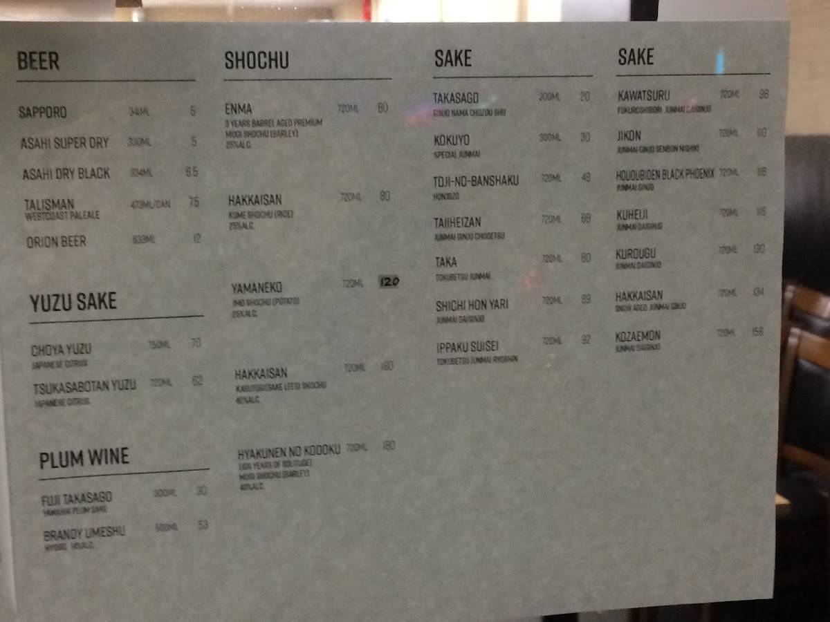 Menu at Sushi By Yuji restaurant, Vancouver