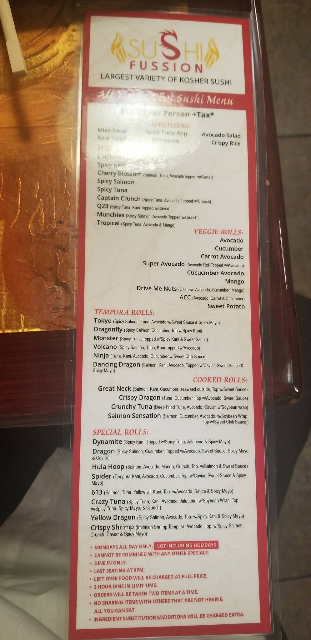 Menu at Sushi Fussion Great Neck restaurant, Great Neck