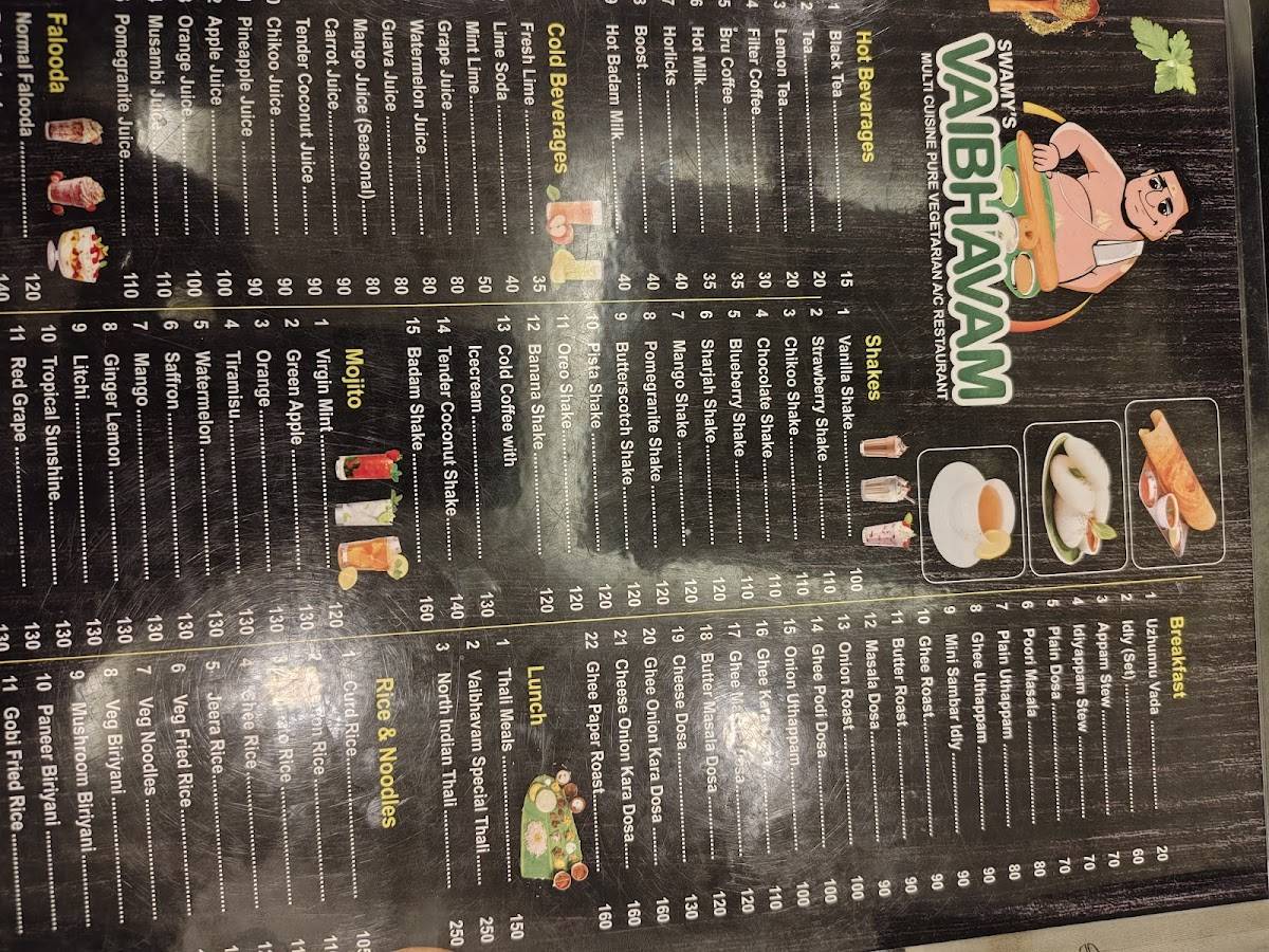 Menu at Swamy's Vaibhavam Pure Veg Restaurant, Perambra