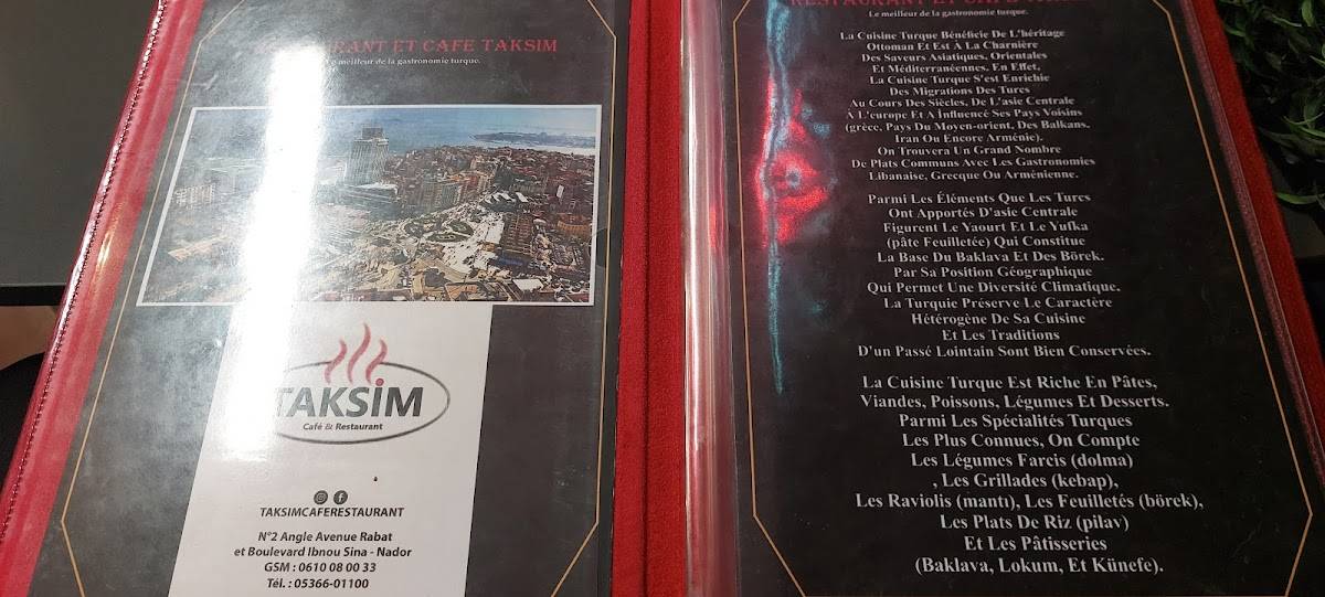 Carta de TAKSIM RESTAURANT CAFE, Nador