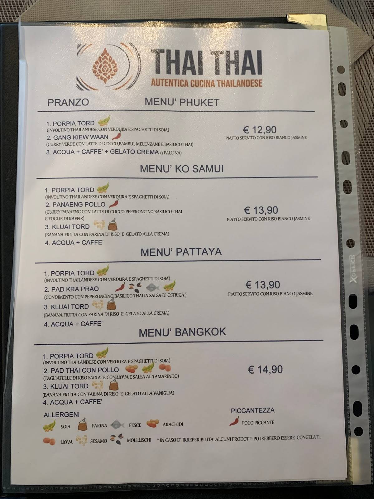 Menu at THAI THAI AUTENTICA CUCINA THAILANDESE restaurant, Mariano Comense