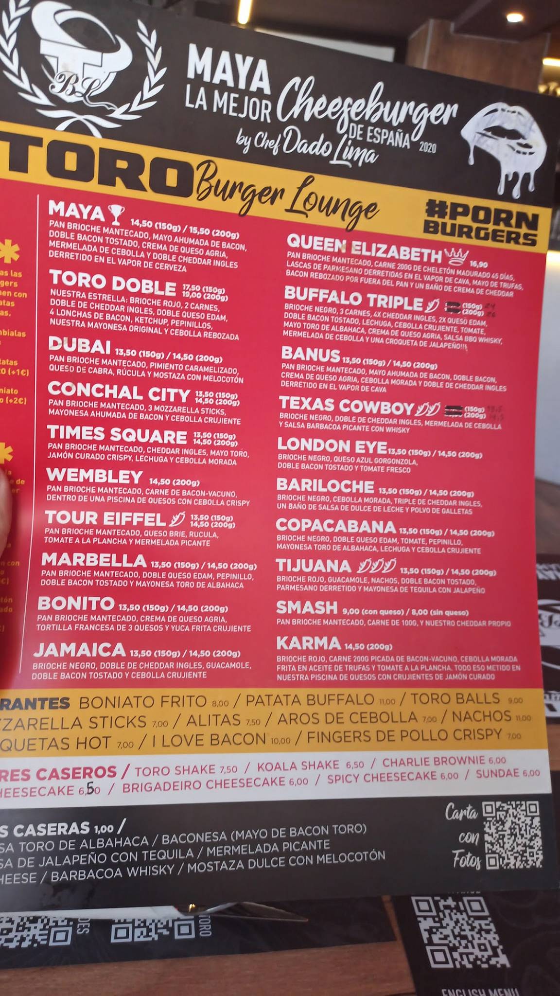 Carta del restaurante TORO BURGER AVILA, Ávila