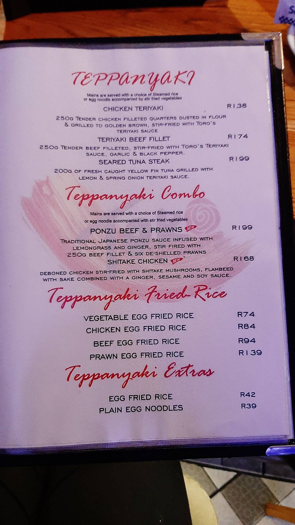Menu at TORO Sushi, Teppanyaki & Seafood restaurant, Port Elizabeth