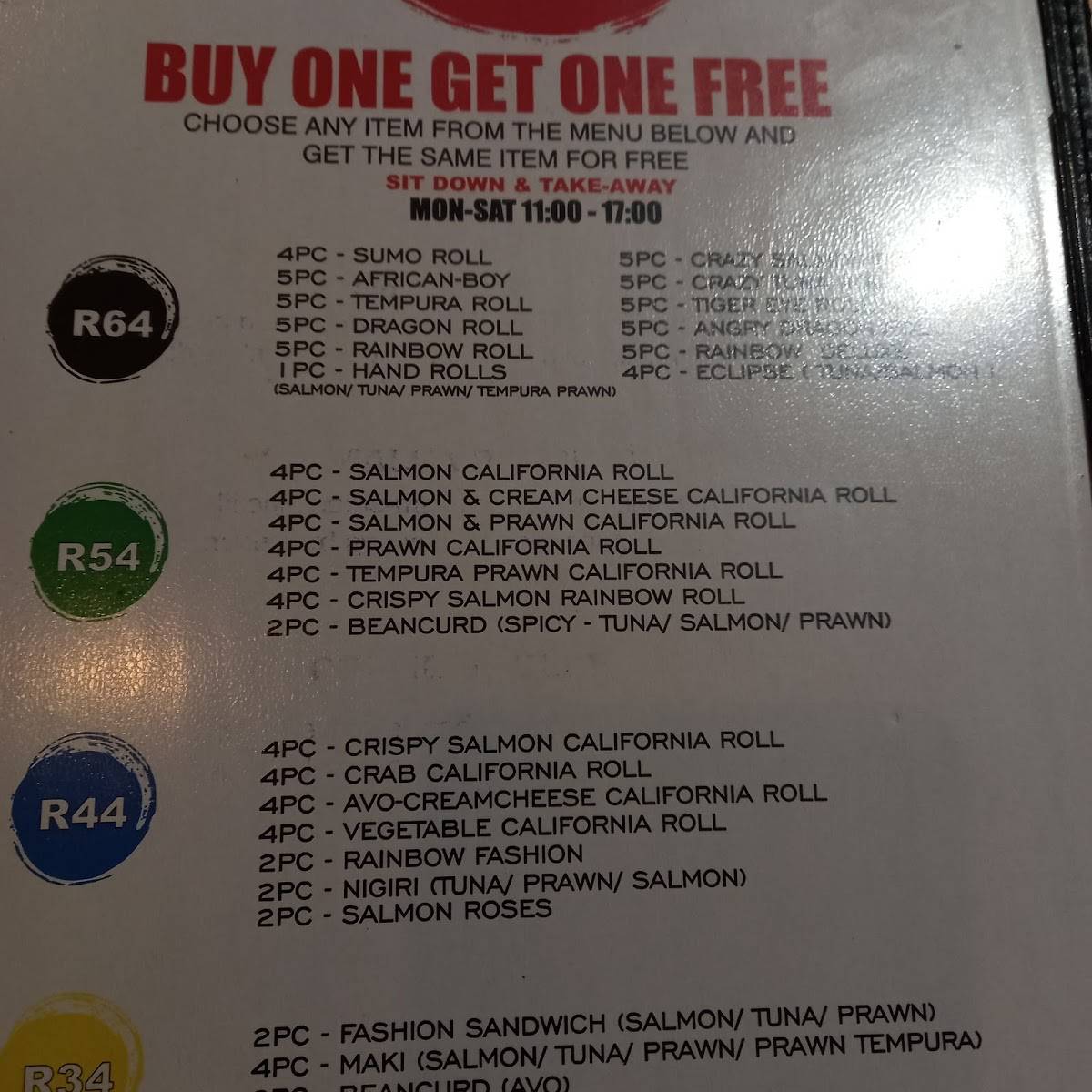 Menu at TORO Sushi, Teppanyaki & Seafood restaurant, Port Elizabeth