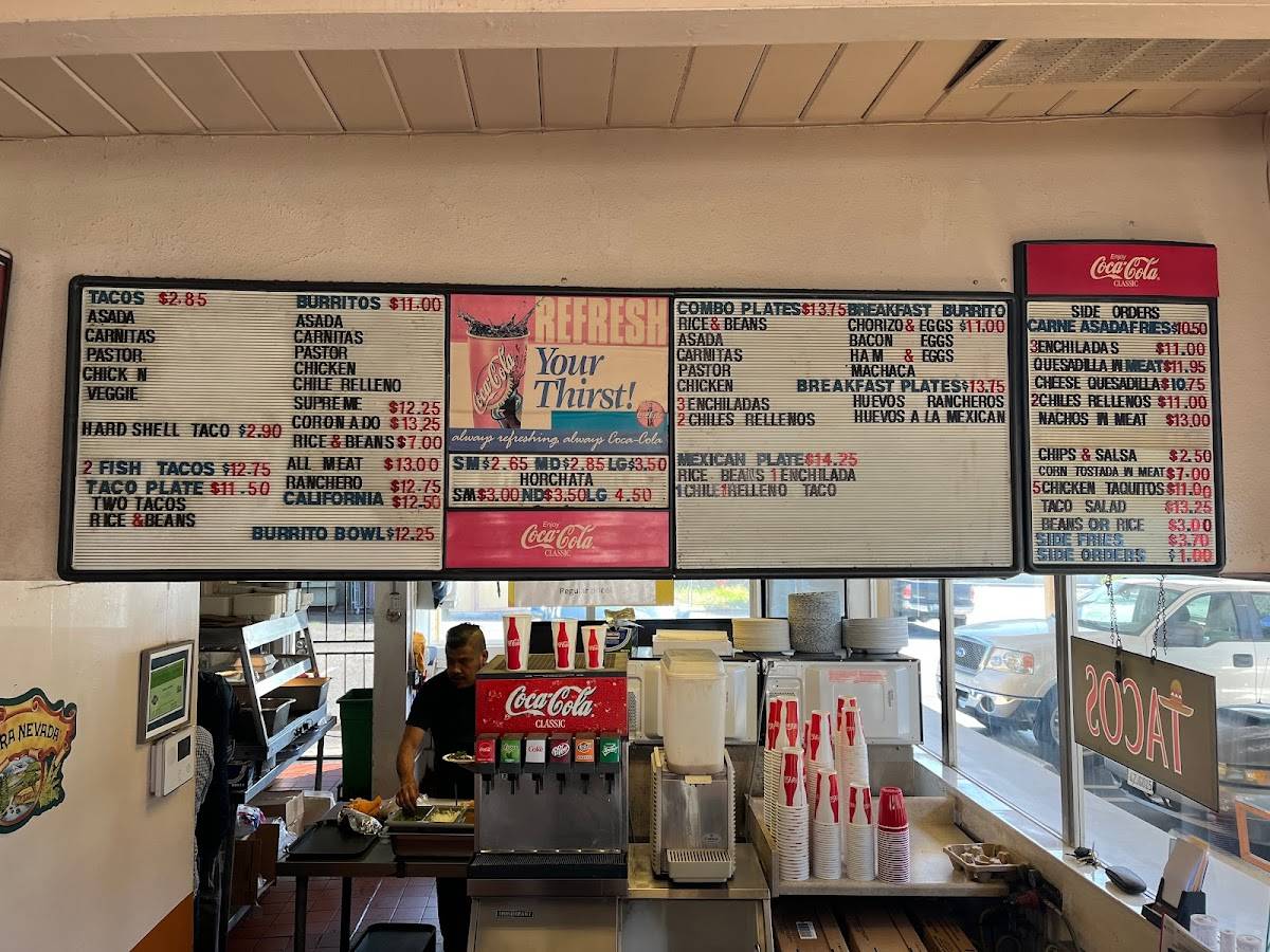 Menu at Taco De Mexico restaurant, San Luis Obispo
