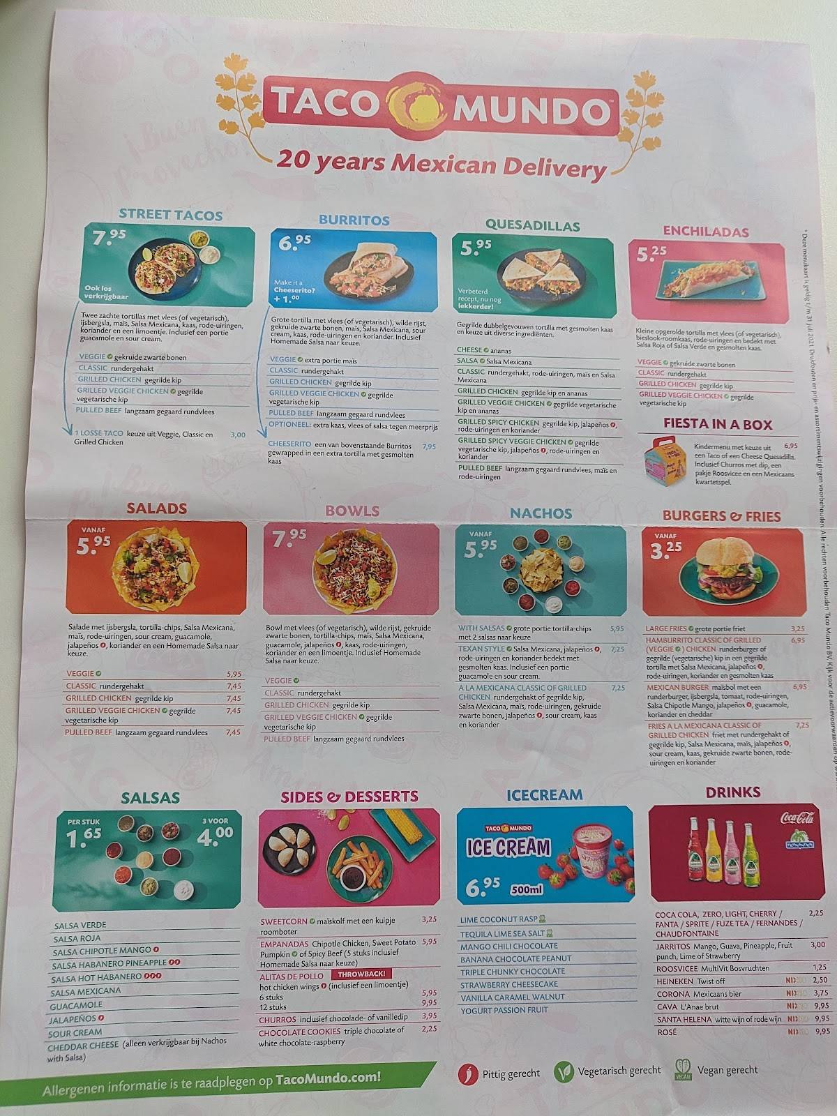 Menu at Taco Mundo Den Haag, The Hague