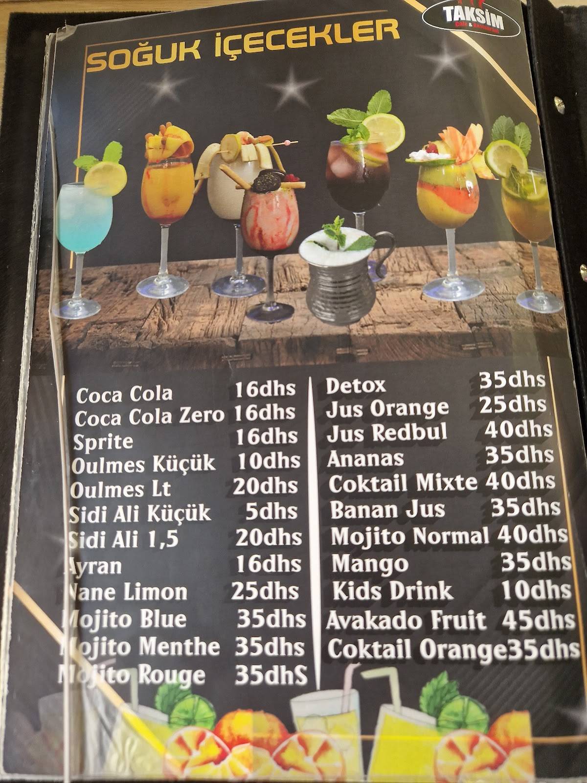 Menu au Taksim : Café & Restaurant, Nador