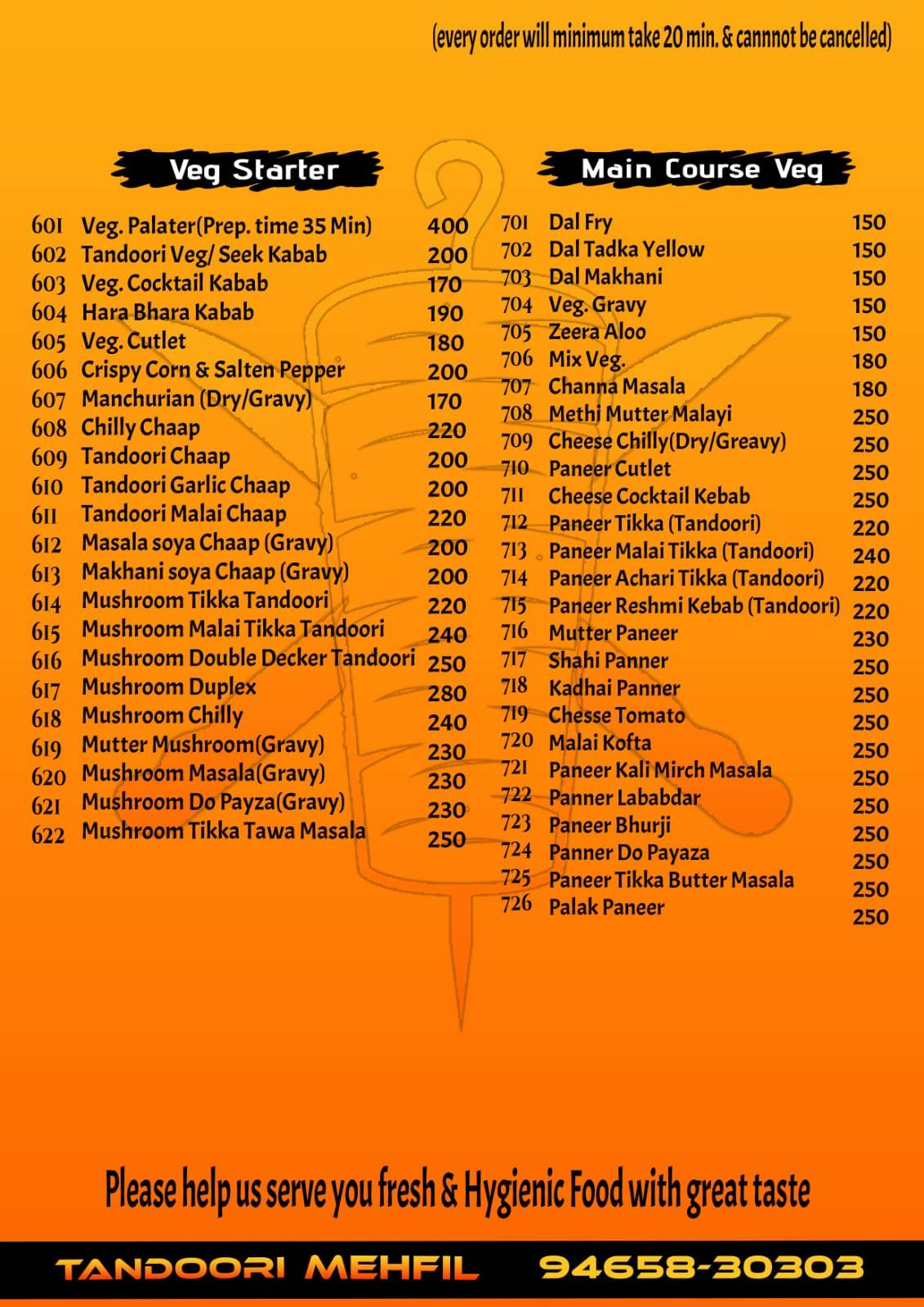 Menu at Tandoori Mehfil, Bathinda