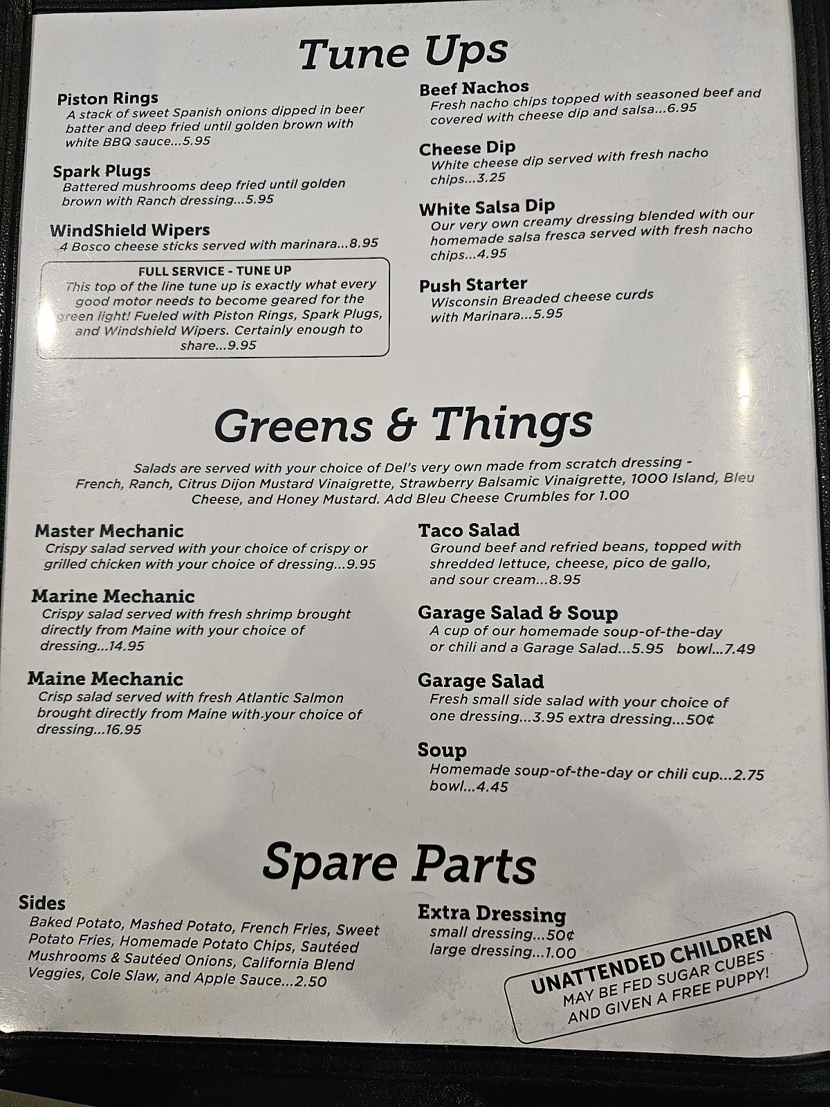 Menu at Ted's Garage Amer Classic Grille restaurant, Clinton