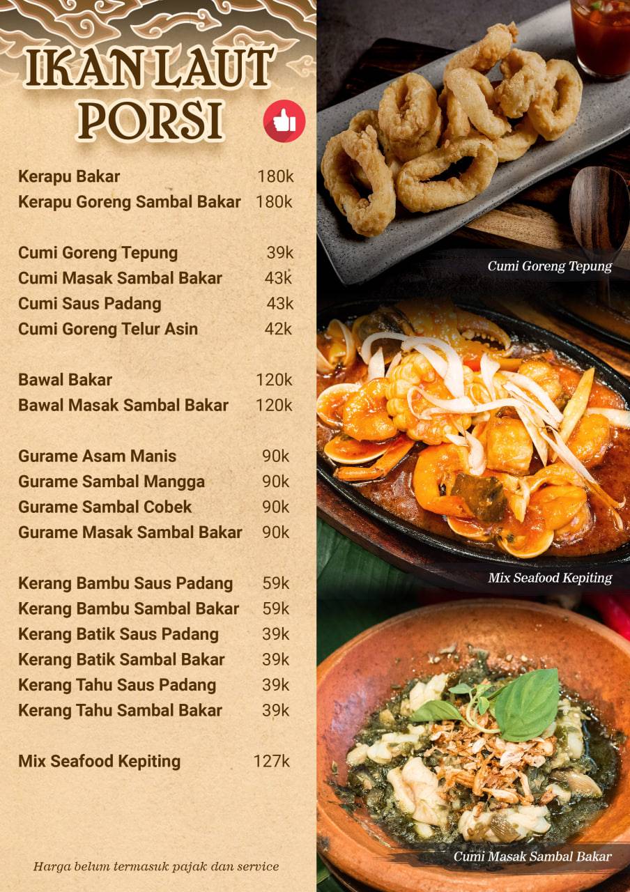 Menu at Tepian Rasa Cirebon restaurant, Cirebon