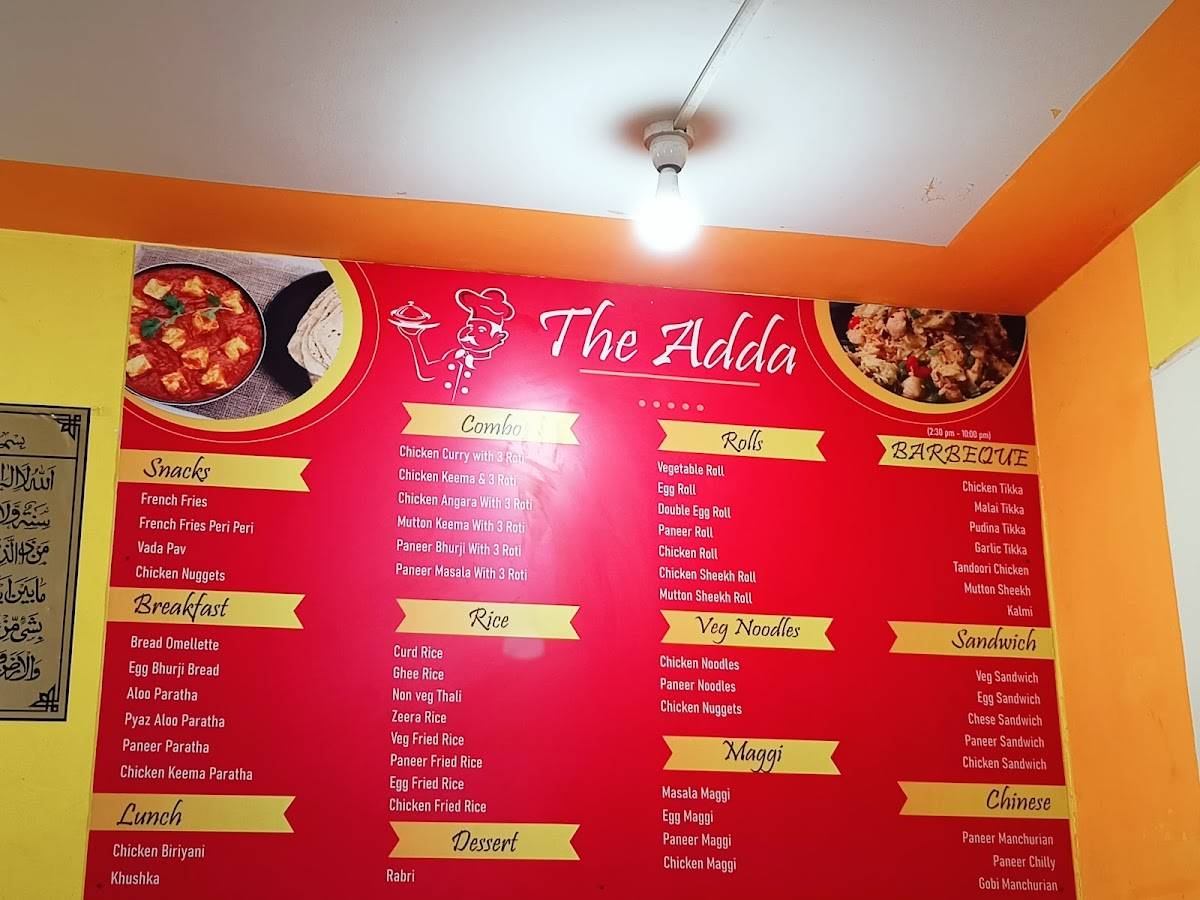 Menu at The Adda, Bengaluru, THE ADDA