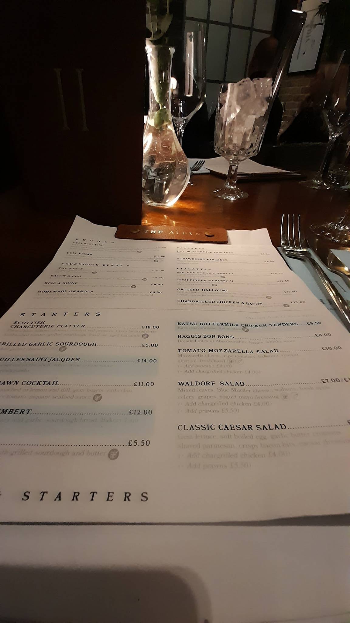 Menu at The Albyn restaurant, Aberdeen