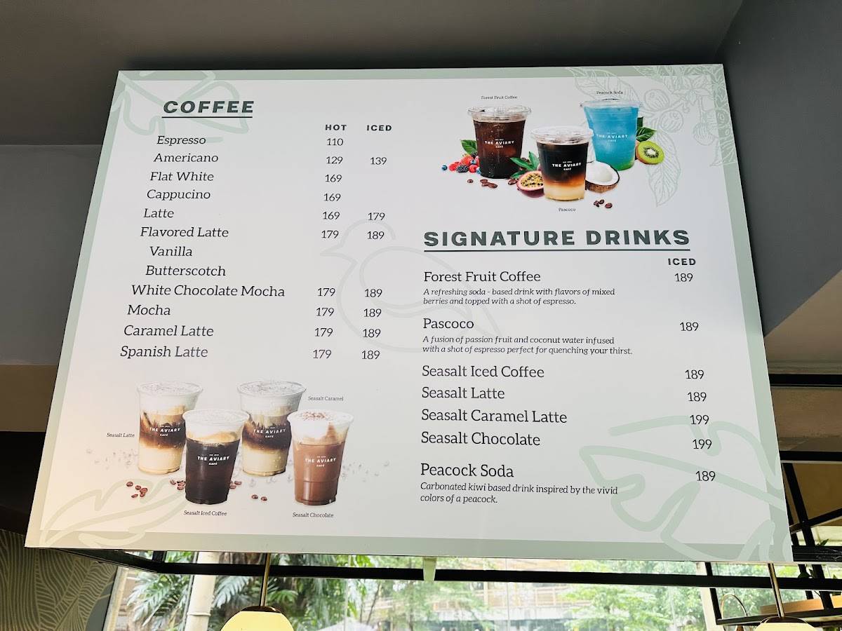 Carta de The Aviary Cafe, Manila