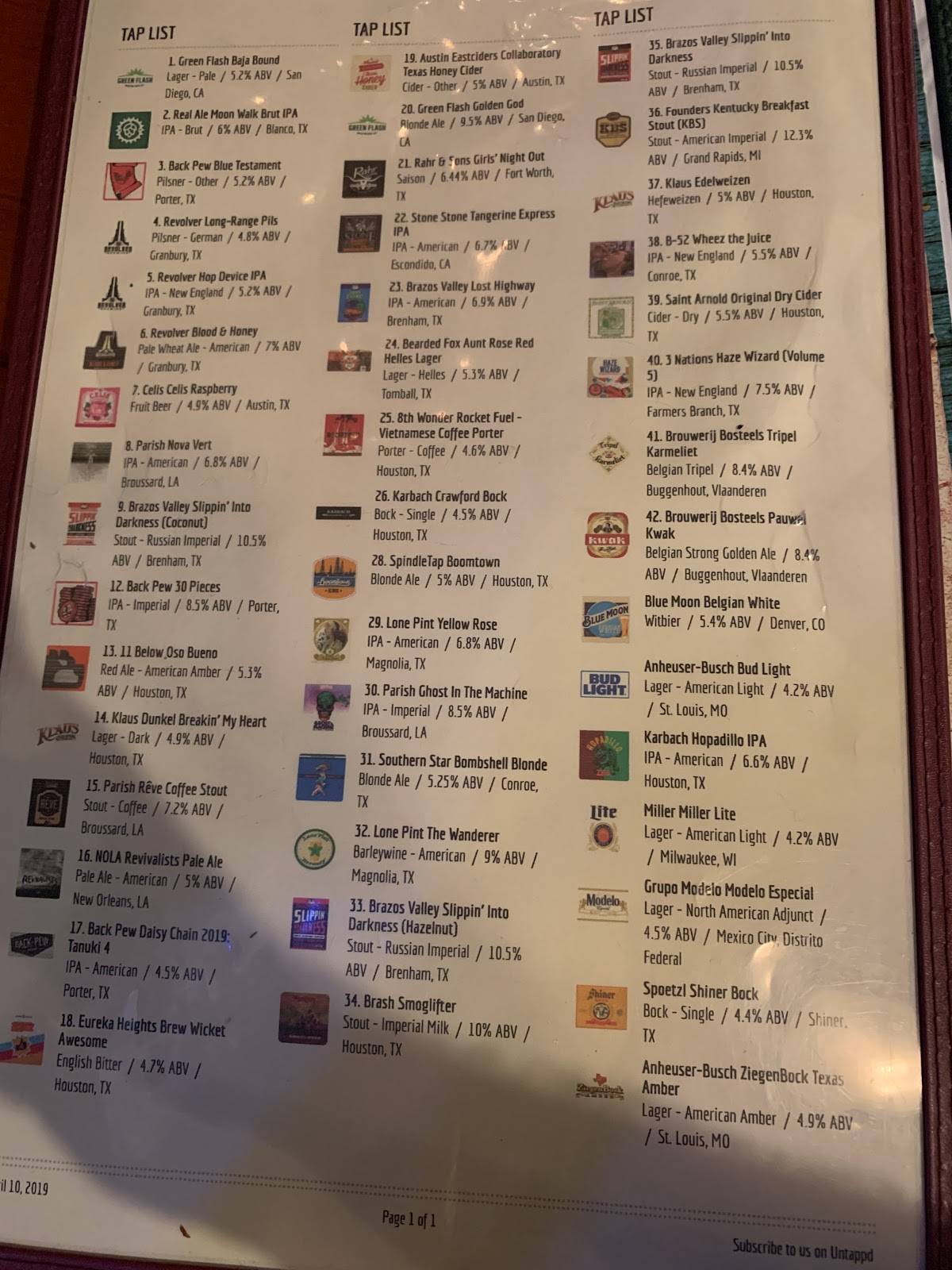 Menu at The Backyard Grill restaurant, Houston, Jones Rd