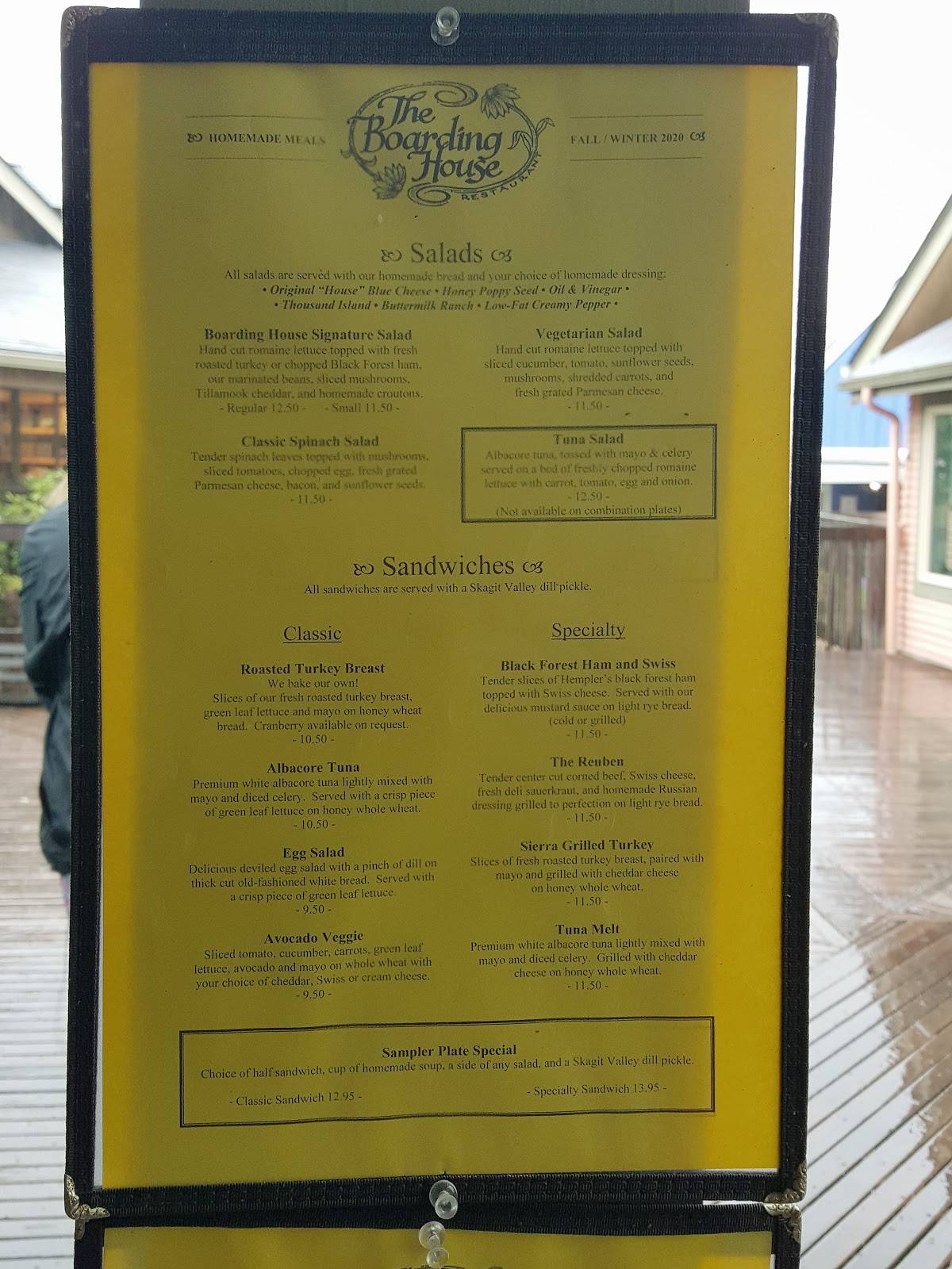 Menu at The Boarding House restaurant, Issaquah